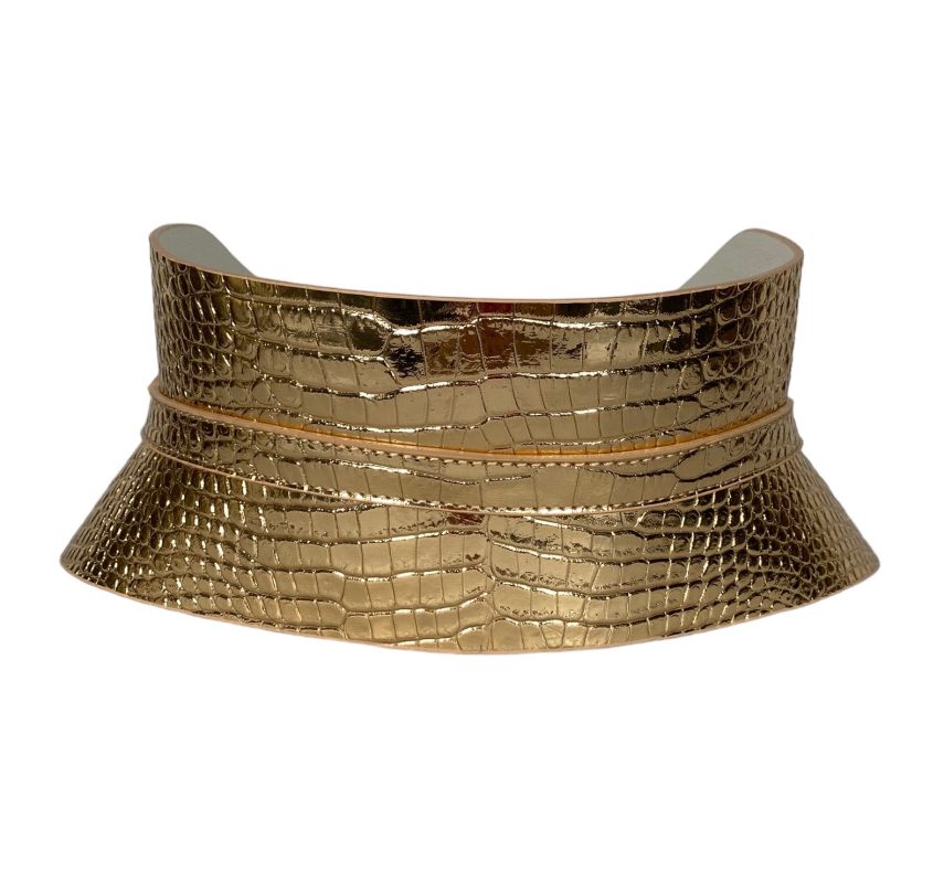 Slim Gold Croc Leather Corset Belt - ARIA MARGO