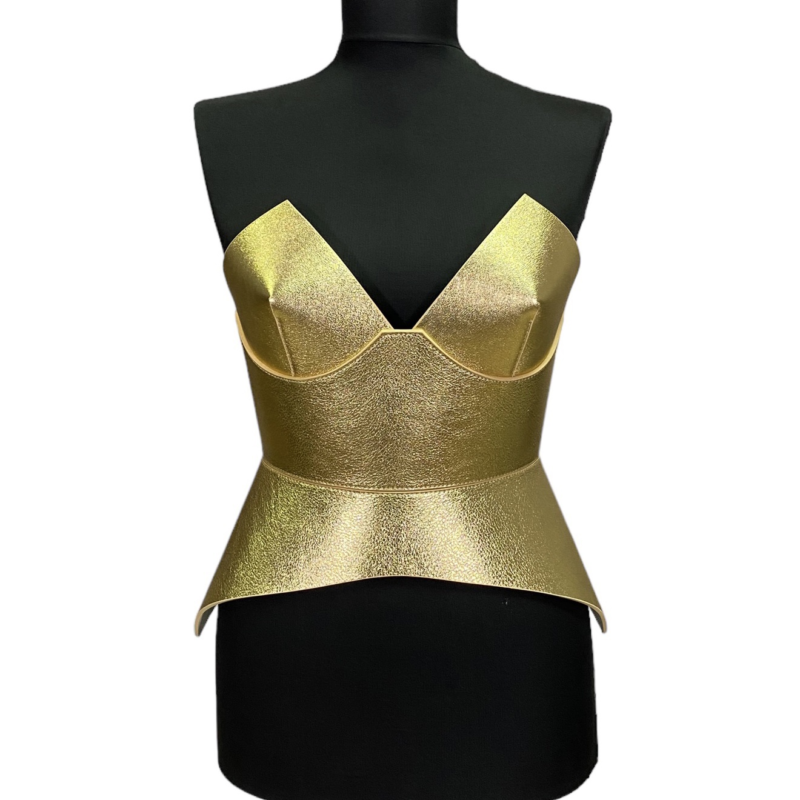 Full Body Gold Leather Corset Belt - ARIA MARGO