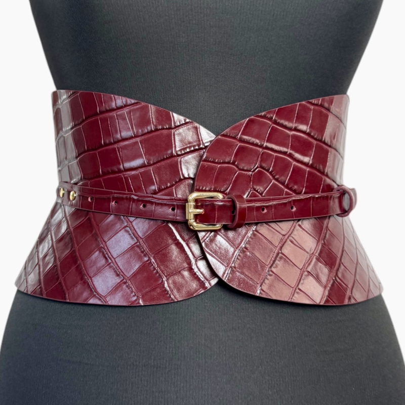 Burgundy Croc Hourglass Corset Belt - ARIA MARGO